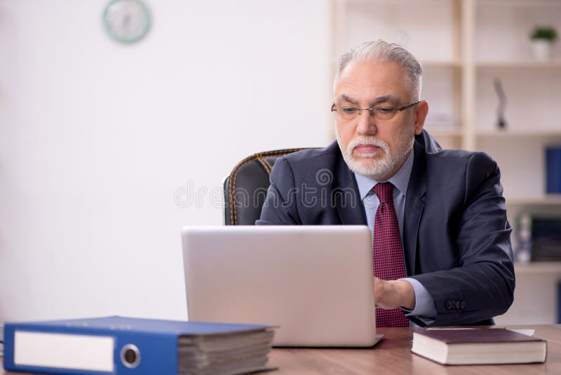 Old Male Boss Working at Workplace Stock Image - Image of businessman ...