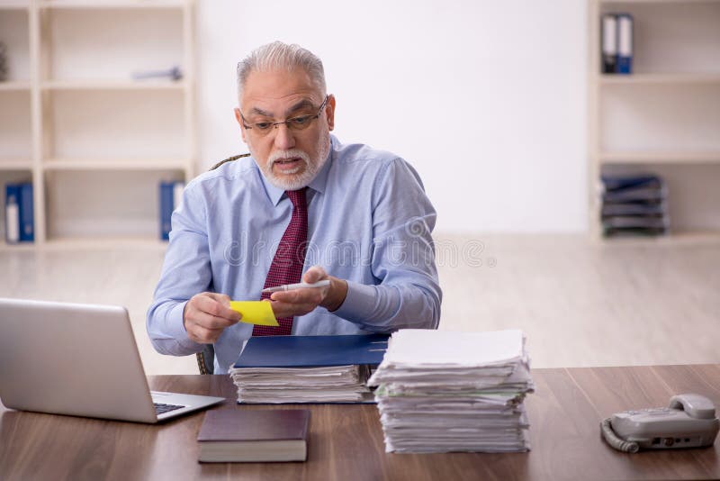 Old Male Boss Working at Workplace Stock Image - Image of deadline ...
