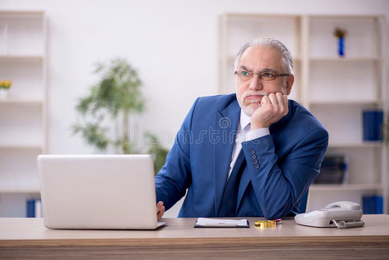 Old Male Boss Working at Workplace Stock Image - Image of boss ...