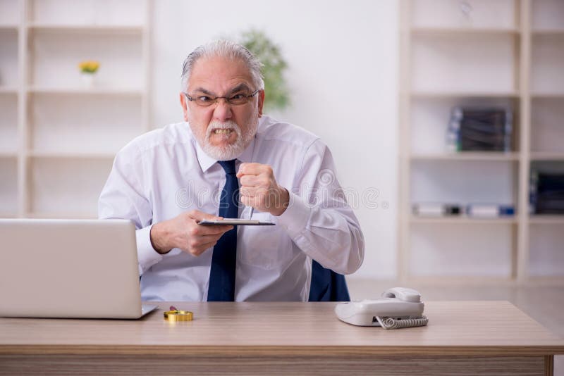Old Male Boss Working at Workplace Stock Photo - Image of backlog ...