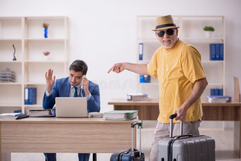 Old Male Boss and Young Male Employee in Summer Vacation Concept Stock ...