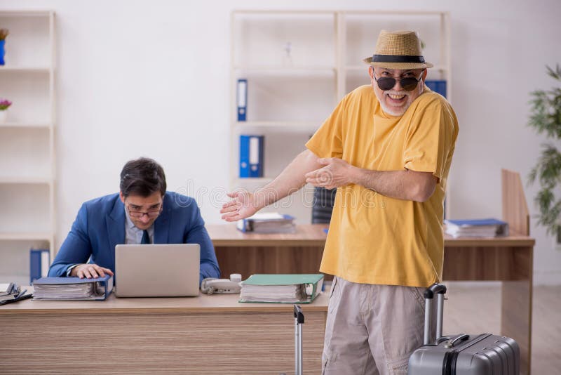 Old Male Boss and Young Male Employee in Summer Vacation Concept Stock ...