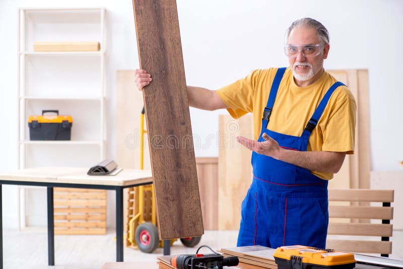 Old Male Carpenter Working in Workshop Stock Image - Image of carpentry ...
