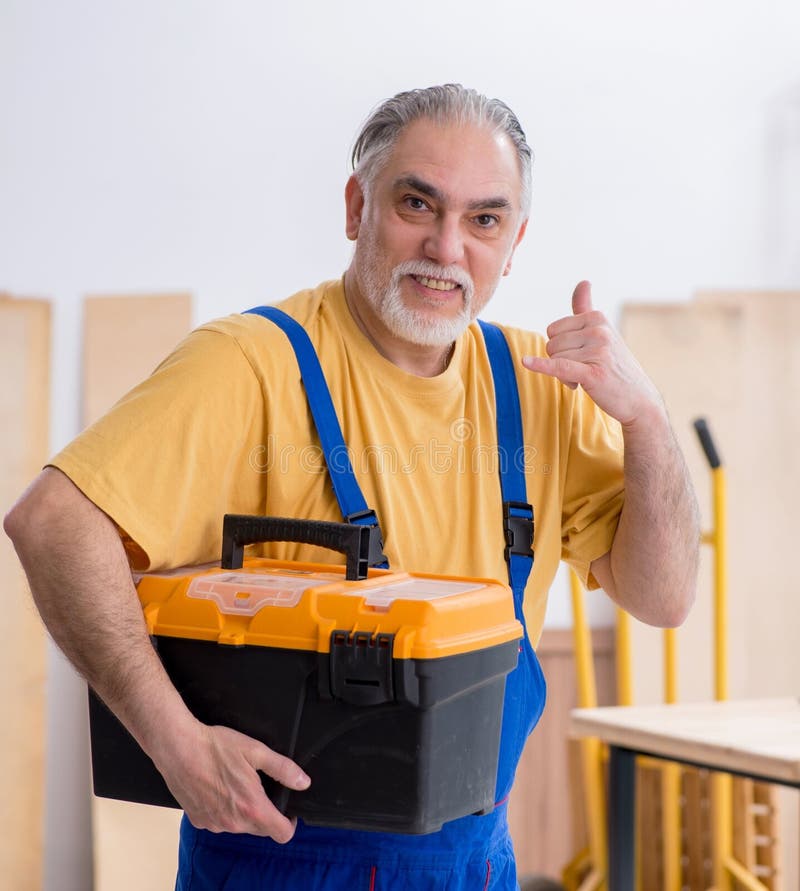 Old Male Carpenter Working in Workshop Stock Image - Image of calling ...