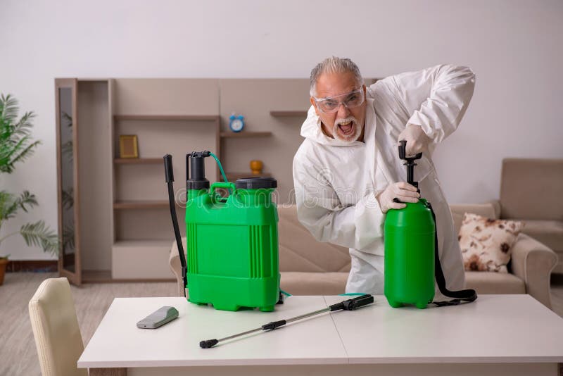Old Male Contractor Doing Pest Control at Home Stock Photo - Image of ...
