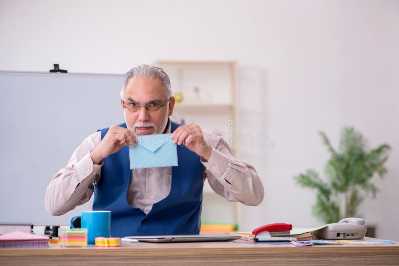 Old Male Designer Working in the Office Stock Image - Image of computer ...