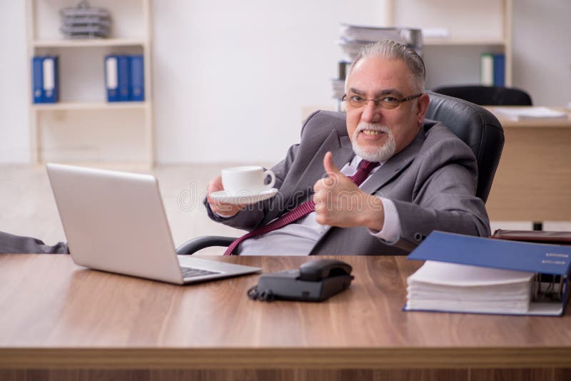 Old Male Employee Drinking Tea during Break Stock Image - Image of ...