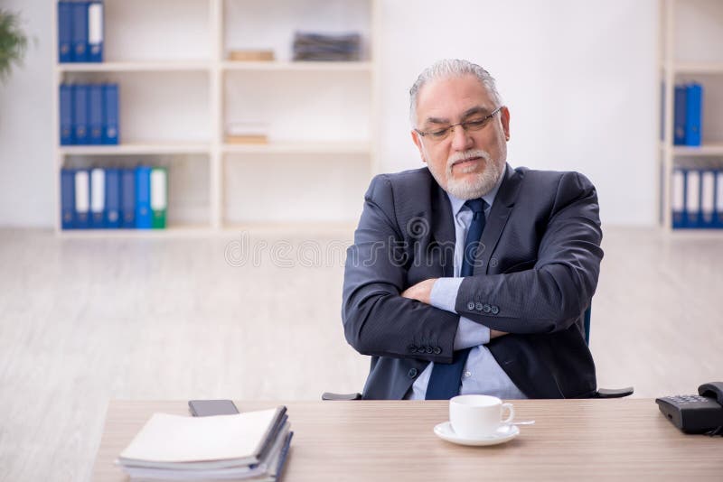 Old Male Employee Drinking Tea in the Office Stock Photo - Image of ...