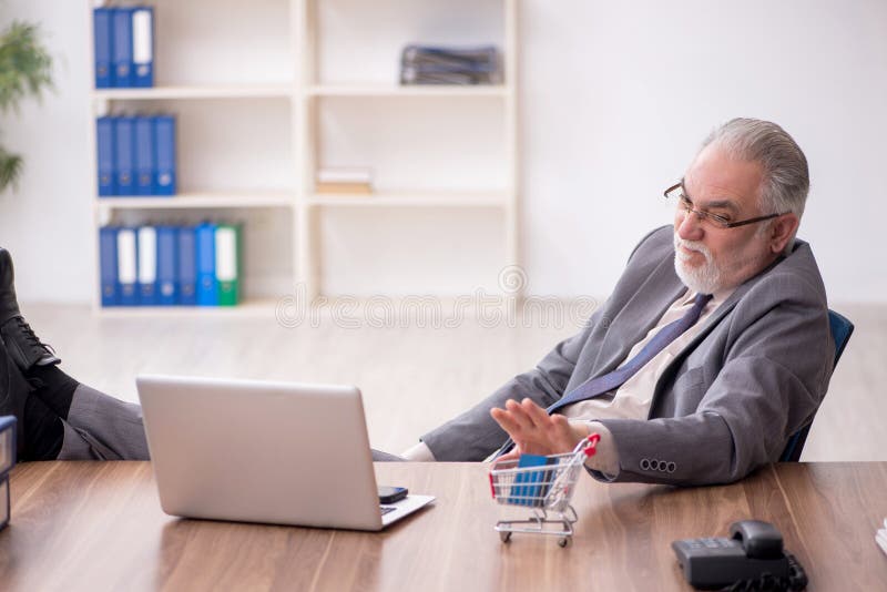 Old Male Employee and Too Much Work in the Office Stock Photo - Image ...
