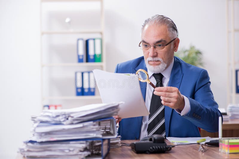 Old Male Employee and Excessive Work in the Office Stock Image - Image ...