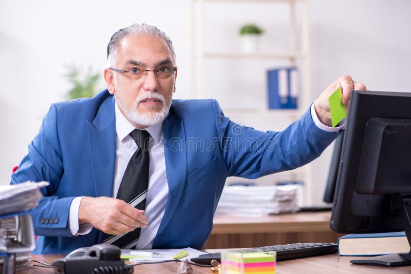 Old Male Employee and Excessive Work in the Office Stock Photo - Image ...