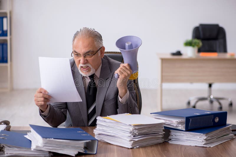 Old Male Employee Holding Megaphone in the Office Stock Image - Image ...