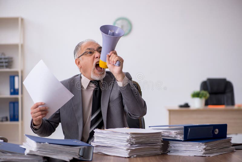 Old Male Employee Holding Megaphone in the Office Stock Image - Image ...