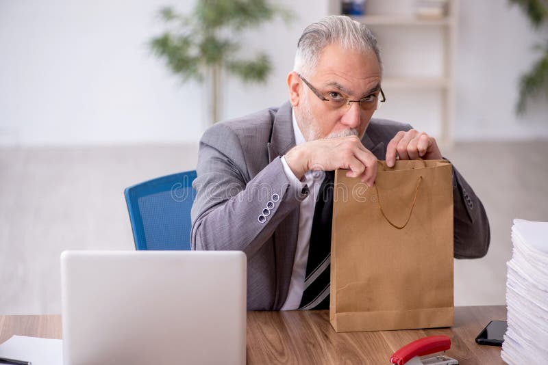 Old Male Employee Receiving Present at Workplace Stock Image - Image of ...