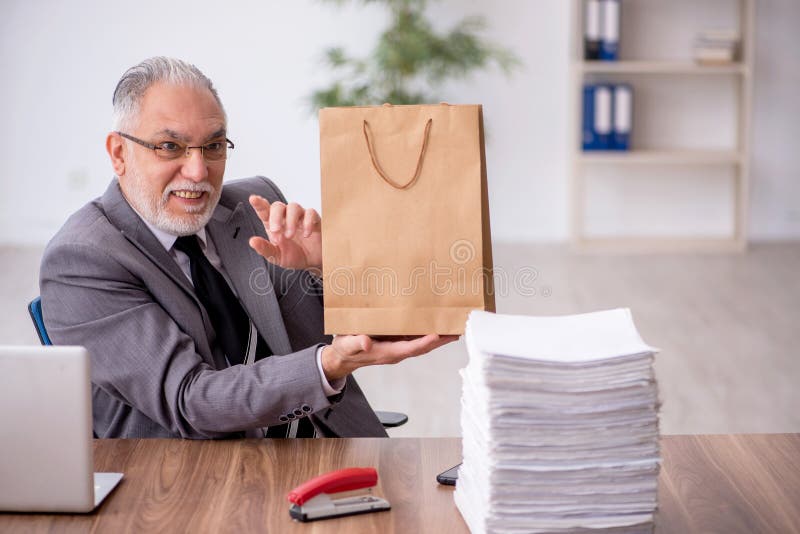 Old Male Employee Receiving Present at Workplace Stock Photo - Image of ...