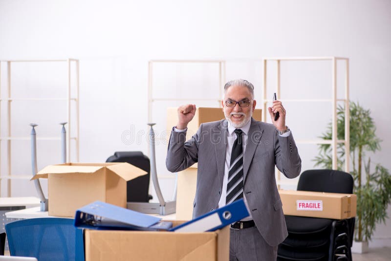 Old Male Employee in Relocation Concept Stock Image - Image of ...
