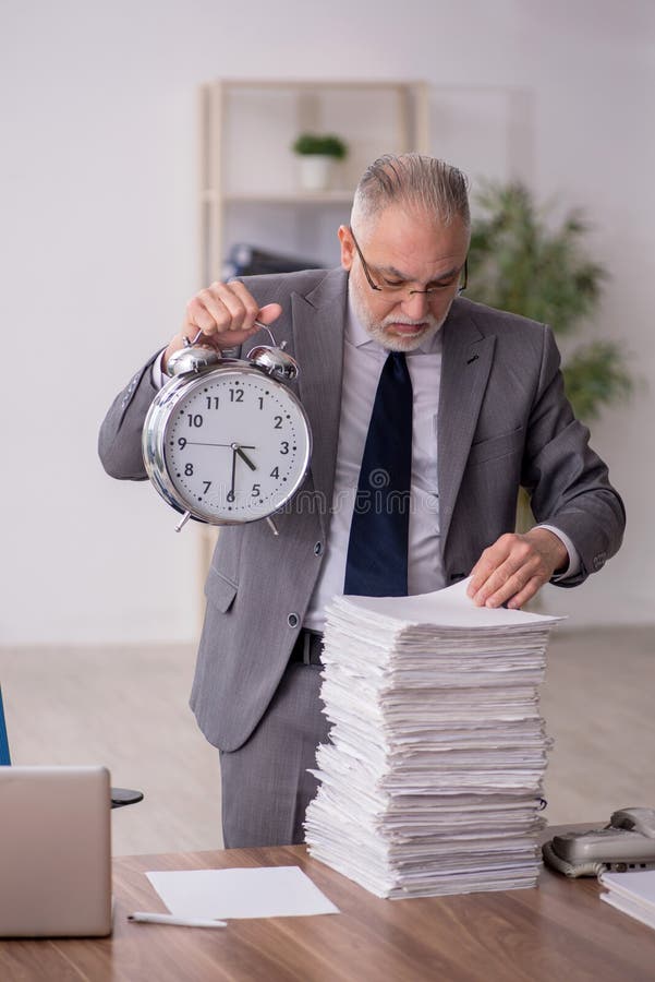 Old Male Employee in Time Management Concept Stock Photo - Image of ...