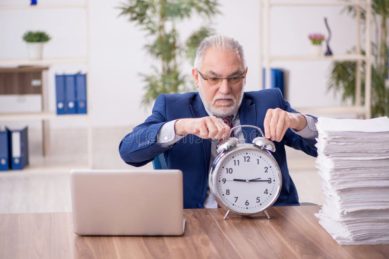 Old Male Employee in Time Management Concept Stock Photo - Image of ...
