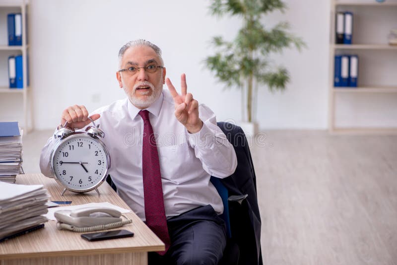Old Male Employee in Time Management Concept Stock Image - Image of ...