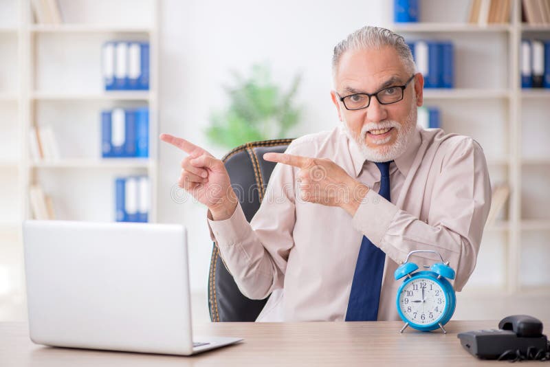 Old Male Employee in Time Management Concept Stock Photo - Image of ...