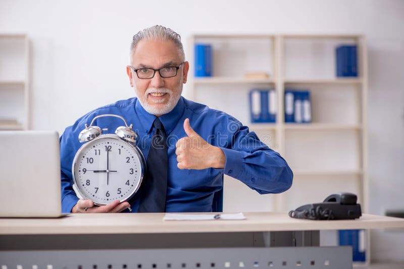 Old Male Employee in Time Management Concept Stock Image - Image of ...