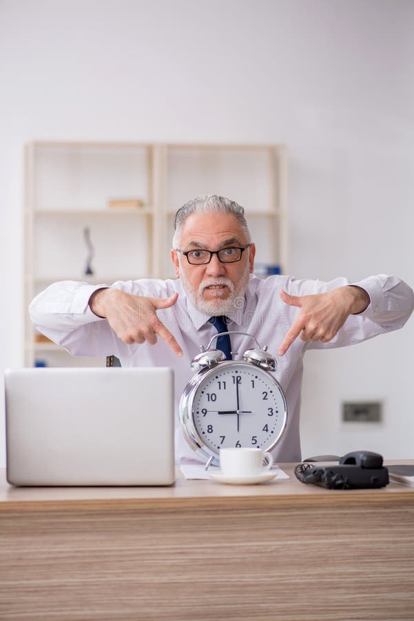Old Male Employee in Time Management Concept Stock Photo - Image of ...