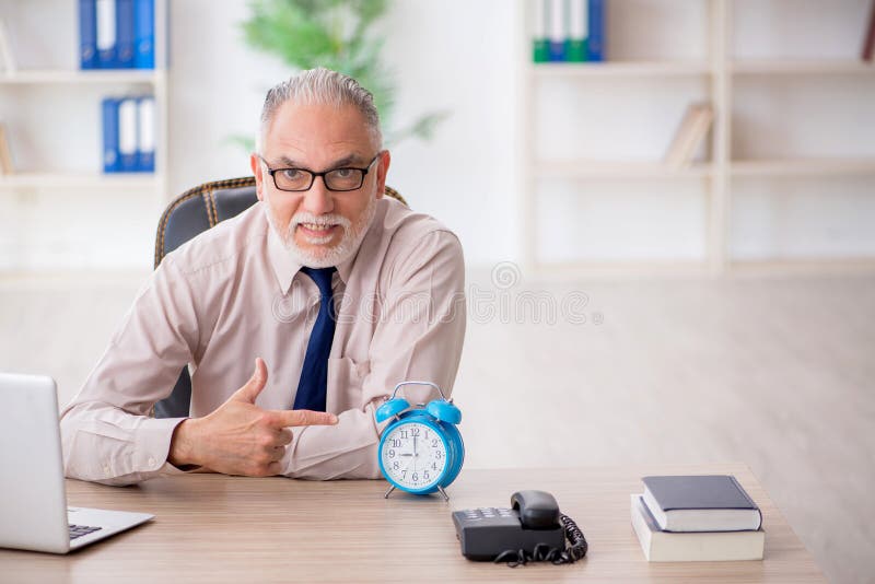 Old Male Employee in Time Management Concept Stock Image - Image of ...