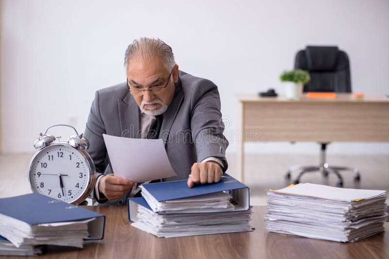 Old Male Employee in Time Management Concept Stock Photo - Image of ...