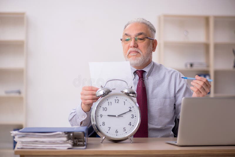 Old Male Employee in Time Management Concept Stock Photo - Image of ...