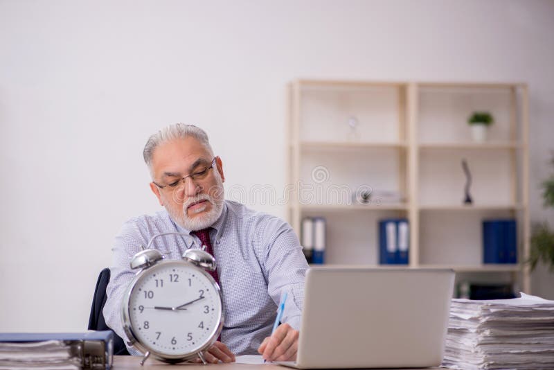 Old Male Employee in Time Management Concept Stock Image - Image of ...