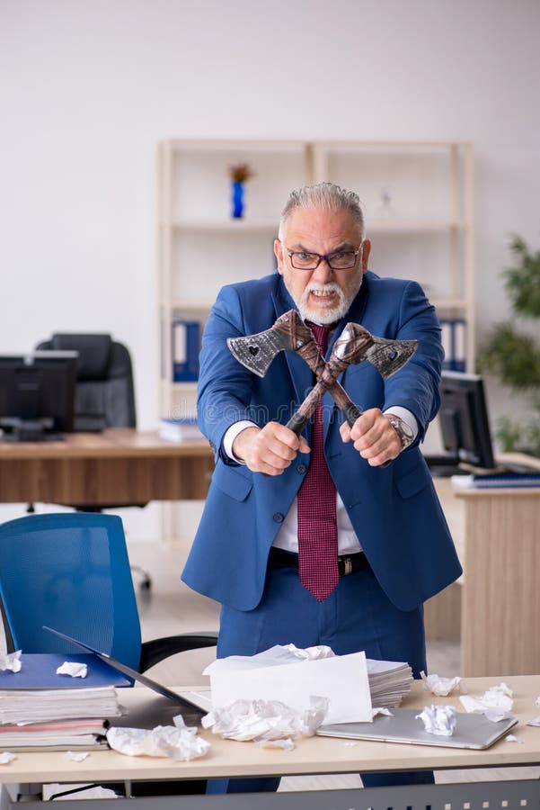Old Male Employee Unhappy with Excessive Work in the Office Stock Image ...