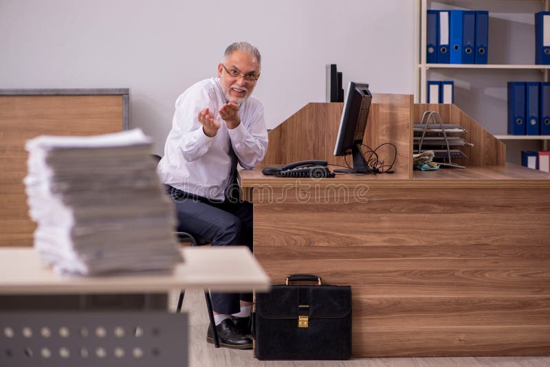 Old Male Employee Workaholic Working in the Office Stock Image - Image ...
