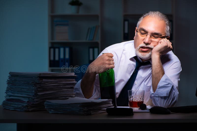 Old Male Employee Working Late in the Office Stock Photo - Image of ...