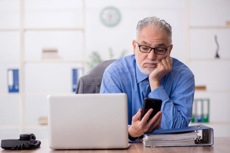 Old Male Employee Working in the Office Stock Image - Image of office ...