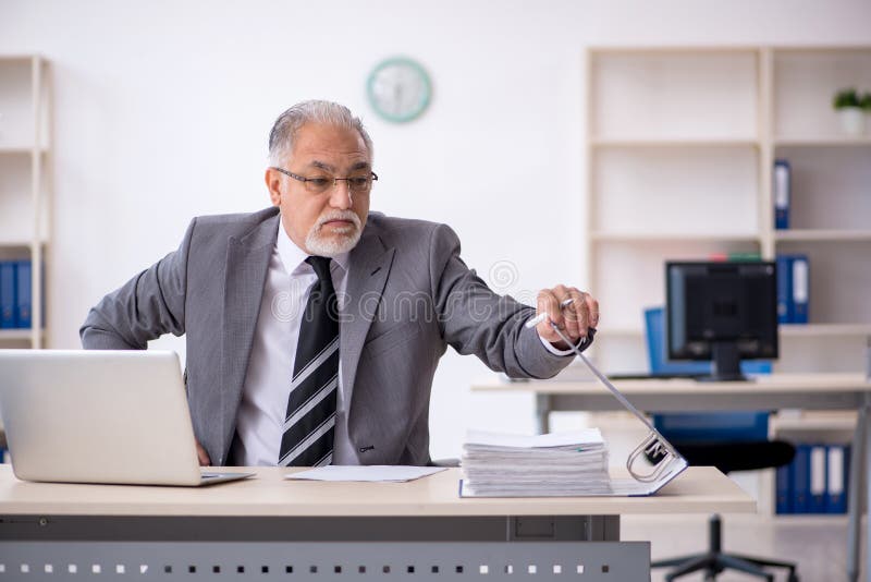 Old Male Employee Working in the Office Stock Image - Image of ...