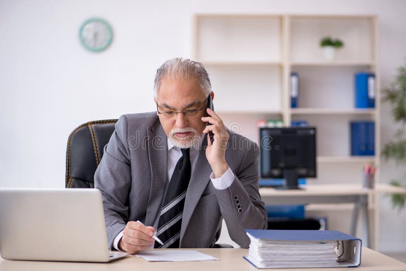 Old Male Employee Working in the Office Stock Photo - Image of phone ...