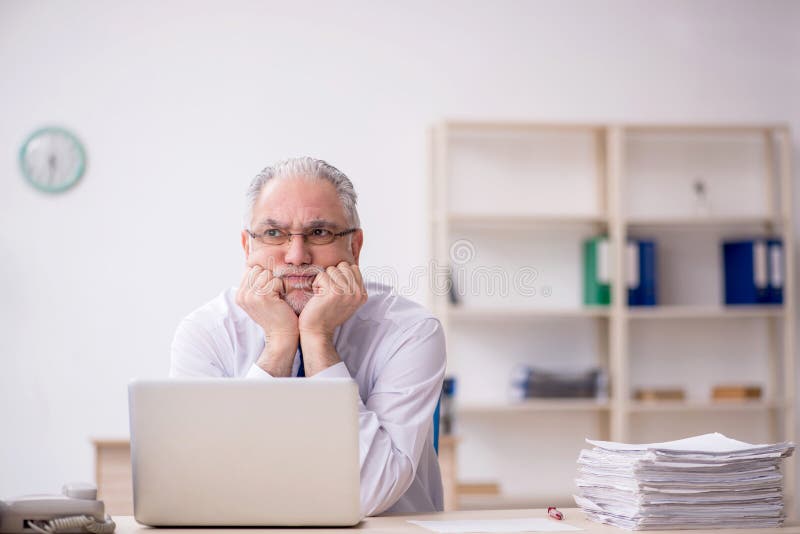 Old Male Employee Working in the Office Stock Photo - Image of stress ...