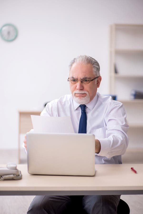 Old Male Employee Working in the Office Stock Photo - Image of blank ...