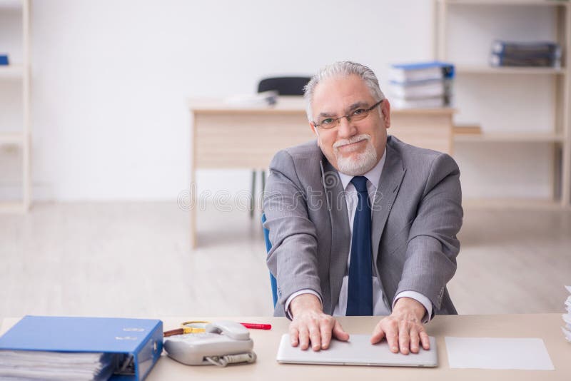 Old Male Employee Working in the Office Stock Image - Image of overtime ...