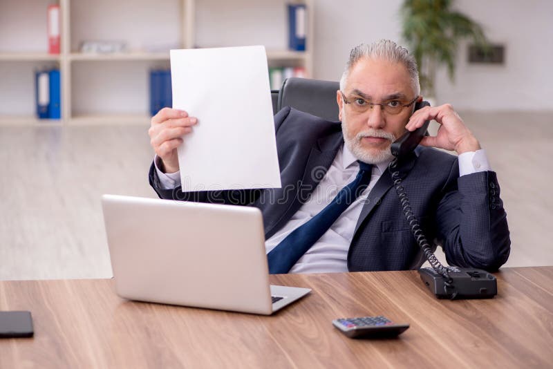 Old Male Employee Working in the Office Stock Image - Image of analyst ...