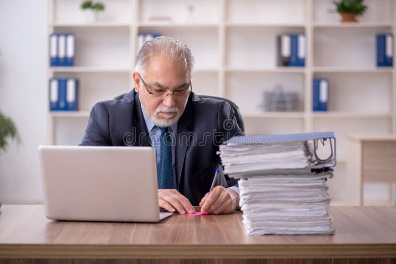 Old Male Employee Working in the Office Stock Image - Image of ...