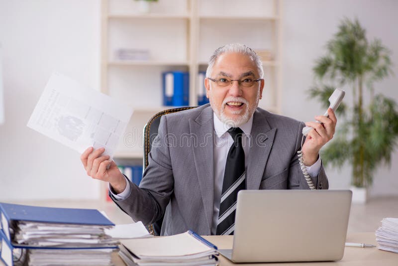 Old Male Employee Working in the Office Stock Image - Image of workload ...