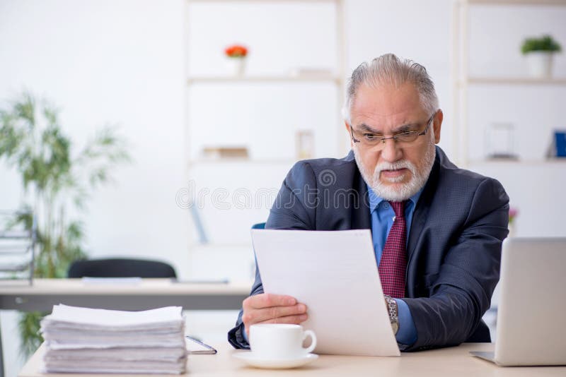 Old Male Employee Working in the Office Stock Image - Image of report ...