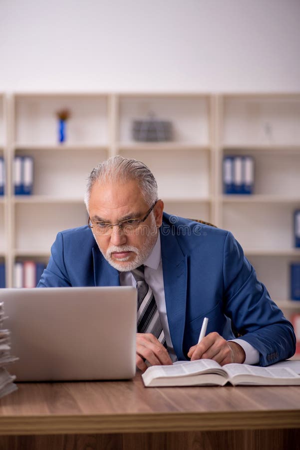 Old Male Employee Working in the Office Stock Photo - Image of ...