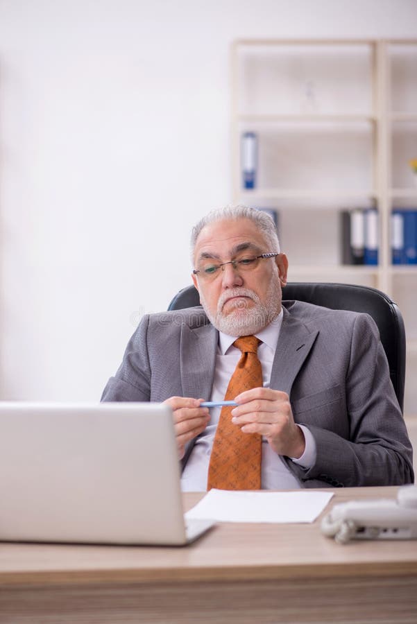 Old Male Employee Working in the Office Stock Photo - Image of busy ...
