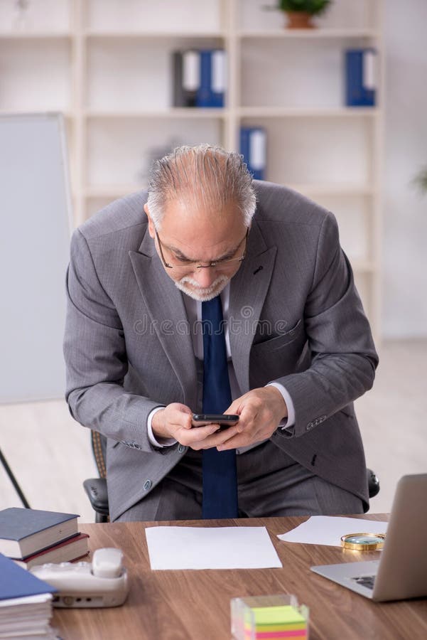 Old Male Employee Working in the Office Stock Photo - Image of calling ...