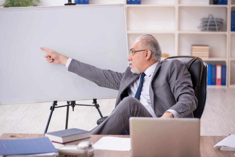 Old Male Employee Working in the Office Stock Image - Image of ...