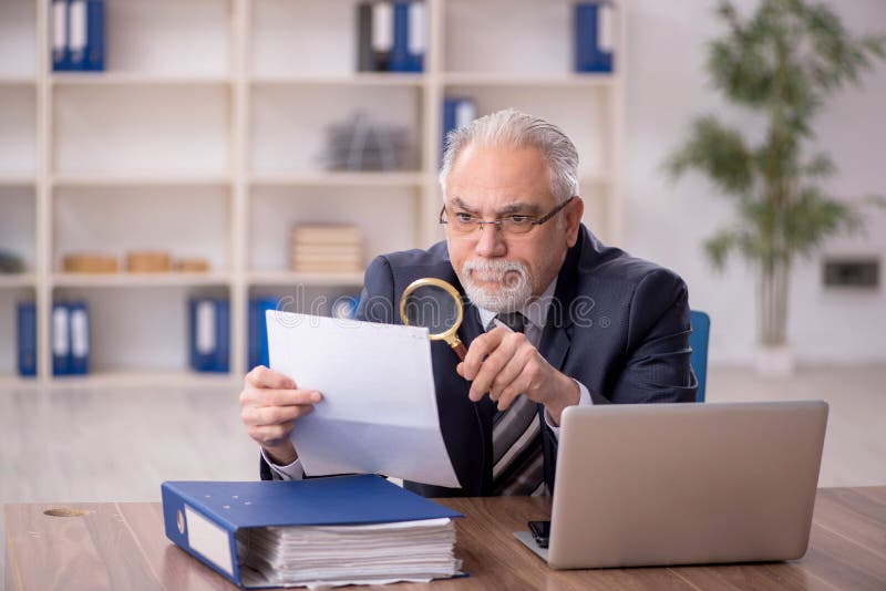 Old Male Employee Working in the Office Stock Image - Image of employee ...