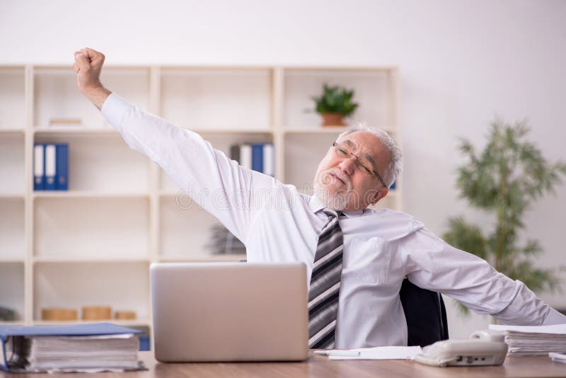 Old Male Employee Working in the Office Stock Photo - Image of employee ...