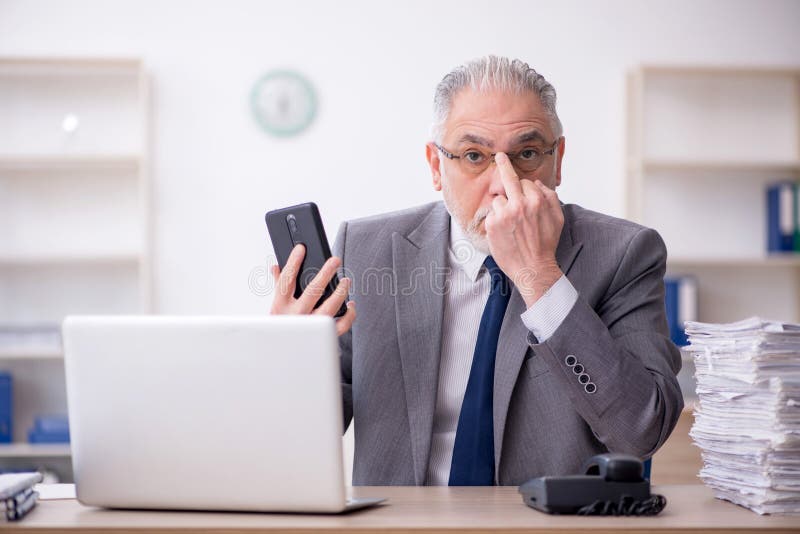 Old Male Employee Working in the Office Stock Image - Image of office ...